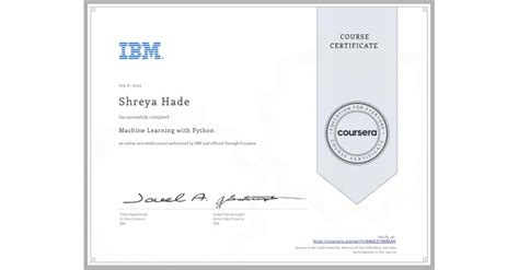 Shreya Hade On Linkedin Completion Certificate For Machine Learning
