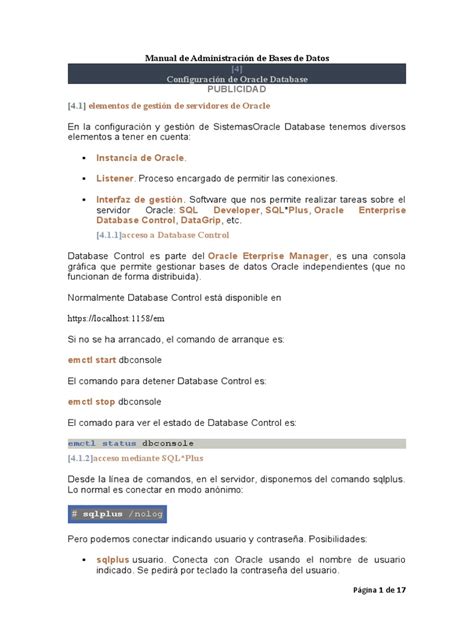 Guia Oracle Dba 04 Configuración De Oracle Database Pdf Archivo De Computadora