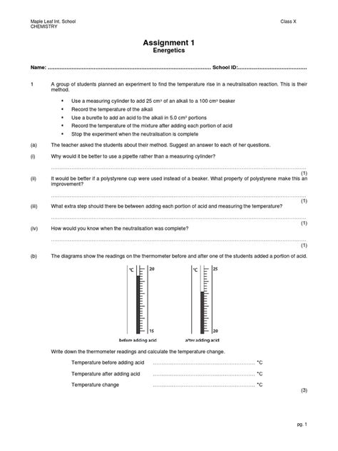 Energetics Assignment Pdf Mole Unit Enthalpy