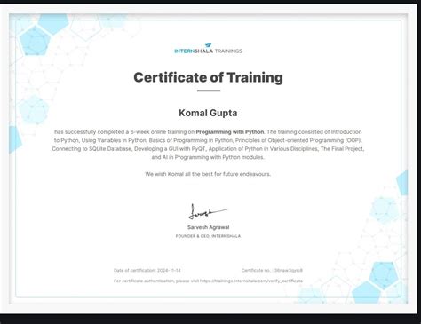 Python Programming Achievement Internshalatrainings Datascience