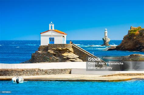 밤에 는 코라의 아름다운 등대 투어리티 안드로스 섬 키클라데스 그리스 안드로스에 대한 스톡 사진 및 기타 이미지 안드로스 등대 0명 Istock