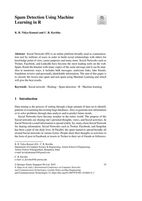 Pdf Spam Detection Using Machine Learning In R