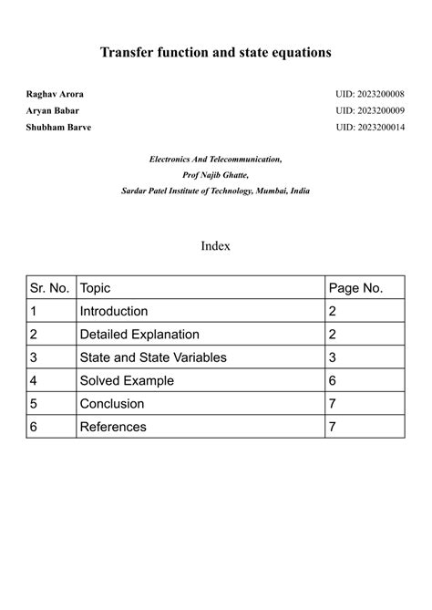 Pdf Transfer Function And State Equations