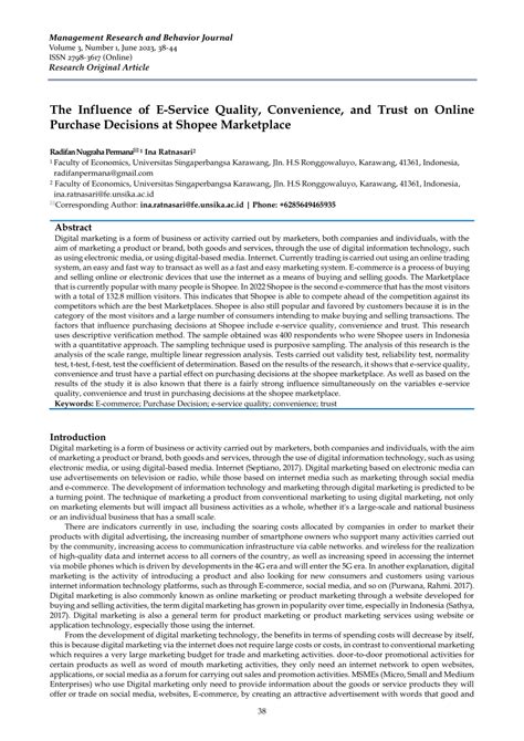 Pdf The Influence Of E Service Quality Convenience And Trust On Online Purchase Decisions At