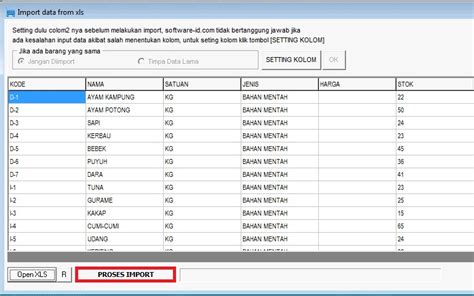 Cara Import Data Bahan Berformat File Excel Pada Software Restoran