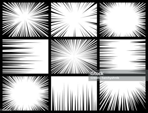만화책 방사형 광선 선 모션 스피드 라인이 있는 만화 배경 팝 아트 스타일 요소 벡터 그림 검은색에 대한 스톡 벡터 아트 및 기타 이미지 Istock