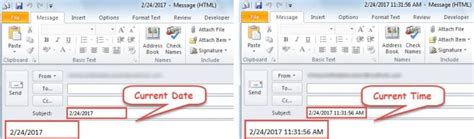 how to auto insert current date or time into email subject or body with