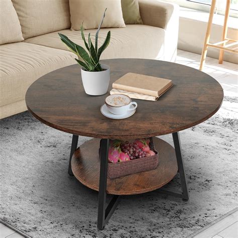 Masigle Round Coffee Table 2 Tier Circle Coffee Table With