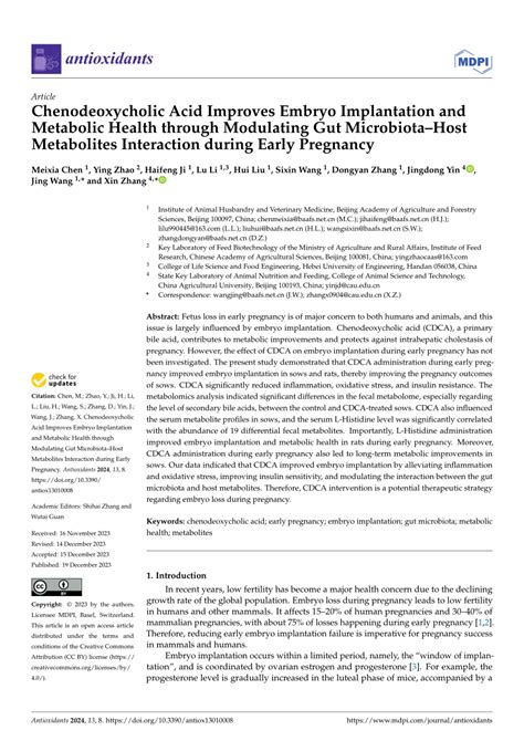 Pdf Chenodeoxycholic Acid Improves Embryo Implantation And Metabolic