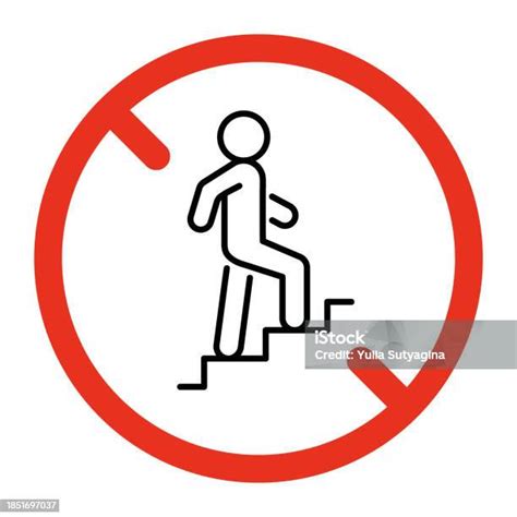 사람을 올라가는 계단 사람 출입 정지선 표지판 금지 금지된 사람의 위층으로 이동하는 기호 계단 오르기 계단 오르기로 제한됩니다 벡터 계단에 대한 스톡 벡터 아트 및 기타