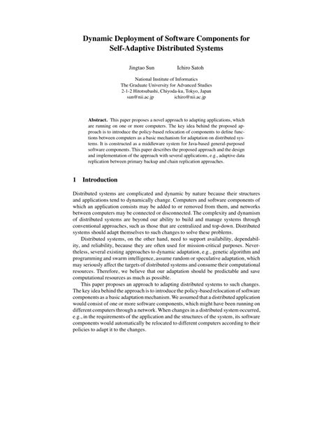 Pdf Dynamic Deployment Of Software Components For Self Adaptive Distributed Systems