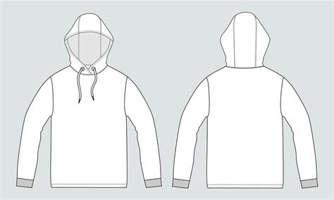 Long Sleeve Hoodie Technical Fashion Flat Sketch Vector Illustration