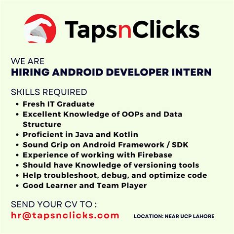 Hiring Androiddeveloper Internship Tapsnclicks Careeropportunity