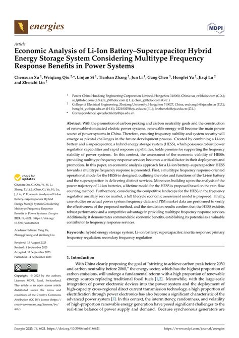 Pdf Economic Analysis Of Li Ion Battery Supercapacitor Hybrid Energy Storage System