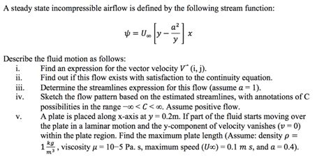 Solved A Steady State Incompressible Airflow Is Defined By