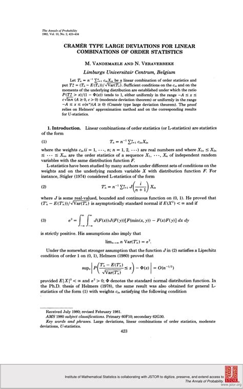 Pdf Cramer Type Large Deviations For Linear Combinations Of Order Statistics