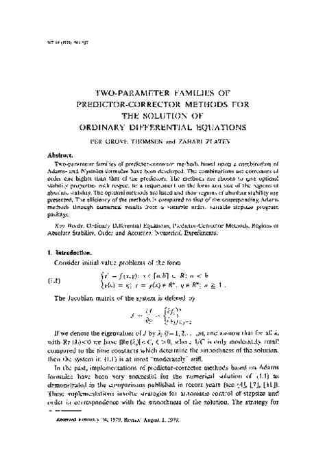 Pdf Two Parameter Families Of Predictor Corrector Methods For The Solution Of Ordinary