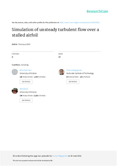 Pdf Simulation Of Unsteady Turbulent Flow Over A Stalled Airfoil