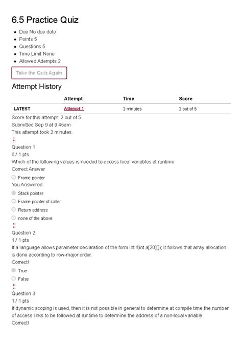 65 Practice Quiz Principles Of Programming Languages Runtime Execution Environment 6 Practice
