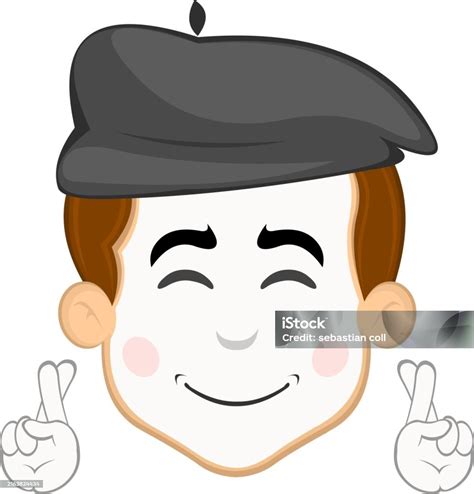 벡터 일러스트 레이 션 머리 캐릭터 거리 연기자 마임 만화 손 손가락 건너 행운을 기원 Sketch Comedy에 대한 스톡