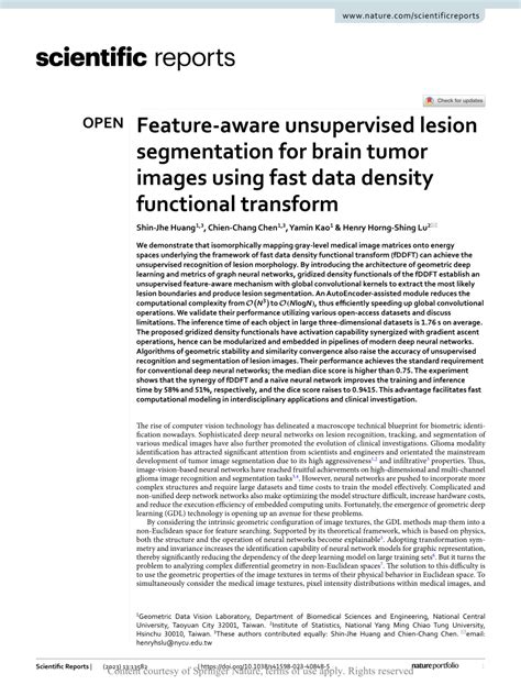 Pdf Feature Aware Unsupervised Lesion Segmentation For Brain Tumor