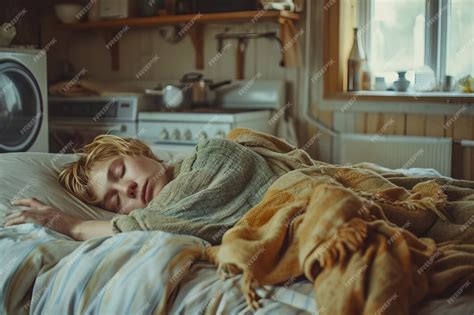 Человек спит на кровати в крошечном доме Бесплатно Фото