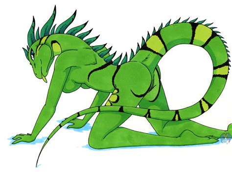 Rule 34 Anthro Blue Eyes Breasts Female Green Body Green Spikes Lizard Looking At Viewer Pussy