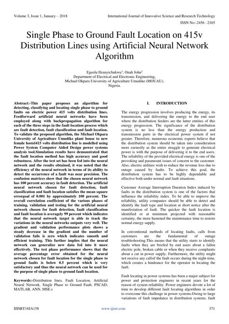 Pdf Single Phase To Ground Fault Location On 415v Distribution Lines Using Artificial Neural