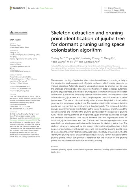 Pdf Skeleton Extraction And Pruning Point Identification Of Jujube