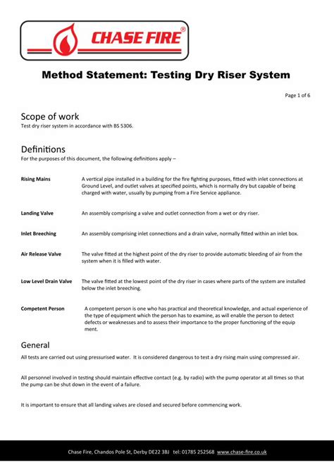 Pdf Method Statement Testing Dry Riser System Chase Firechase Fire