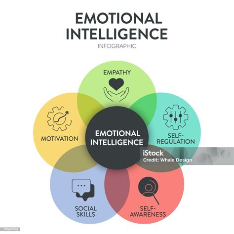 감성 지능 아이콘 벡터가 있는 프레임워크 다이어그램 차트 인포그래픽 배너에는 공감 동기 부여 사회적 기술 자기 조절 및 자기 인식이 있습니다 감정 그래픽 이퀄라이저에 대한