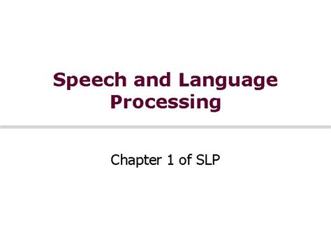 Speech And Language Processing Chapter Of SLP