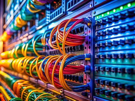 Vibrant Cable Network Illuminates A Lowlight Server Rack In A Modern