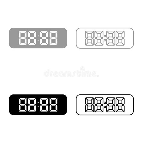 Digital Table Clock Electronic Display Desk Watch Set Icon Grey Black Color Vector Illustration