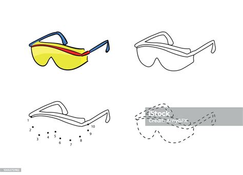 드로잉 하는 아이 들을 위한 멋진 노란색 고글의 집합입니다 벡터 일러스트 레이 션의 손으로 그려진된 요소 교육 어린이 그림 게임입니다 0명에 대한 스톡 벡터 아트 및 기타