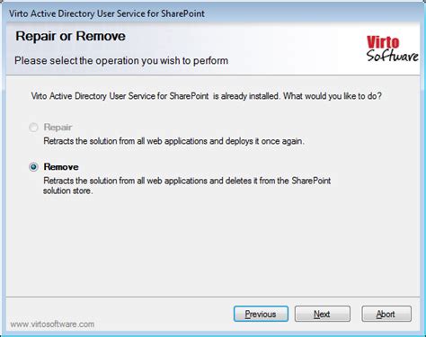 Uninstalling Virto Sharepoint Active Directory User Service Web Part Virtosoftware Guides And Docs