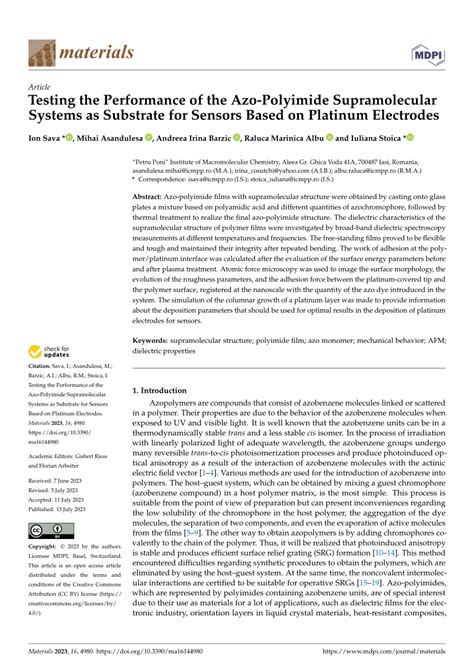 Pdf Testing The Performance Of The Azo Polyimide Supramolecular Systems As Substrate For