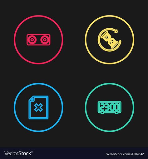 Set Line Delete File Document Digital Alarm Clock Vector Image