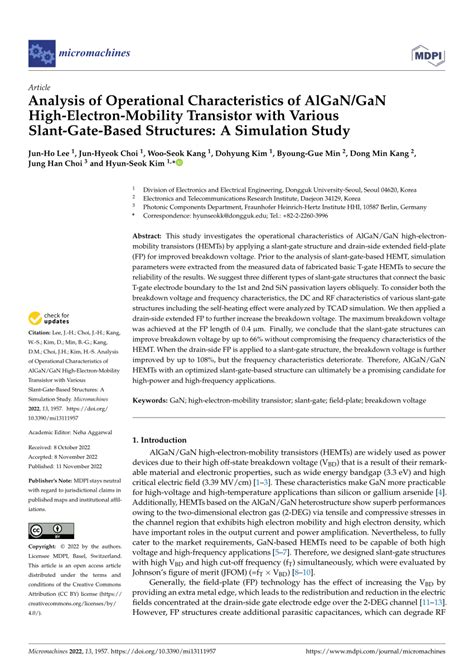Pdf Analysis Of Operational Characteristics Of Algangan High Electron Mobility Transistor