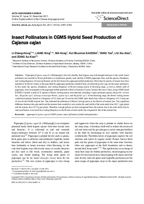 (PDF) Insect Pollinators in CGMS Hybrid Seed Production of Cajanus cajan