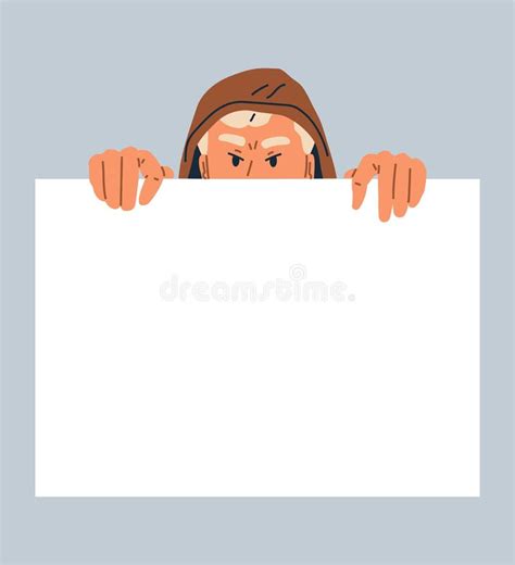 Hooded Male Character Peeping From Behind Wall Funny Curious Man Searching Something Spying