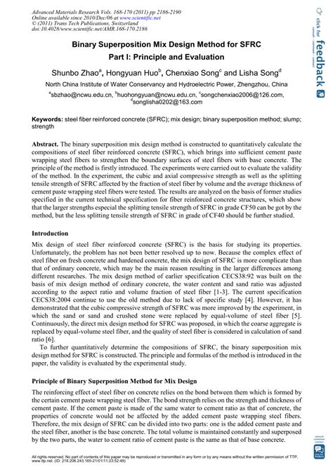 Pdf Binary Superposition Mix Design Method For Sfrc Part I Principle