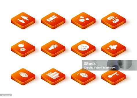 붉은 눈 알레르기 성 결막염 의료 병원 건물 오렌지 과일 건선 이나 습진과 손 얼굴 디지털 온도계 및 Runny 코 아이콘을 설정합니다 벡터 3차원 형태에 대한 스톡 벡터