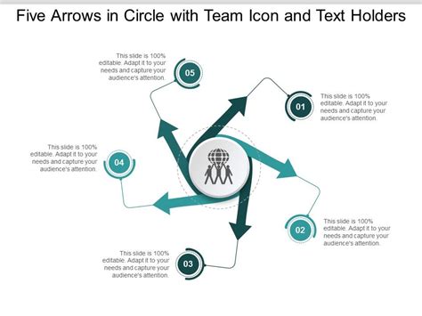 Five Arrows In Circle With Team Icon And Text Holders Ppt Powerpoint Presentation Slides Gridlines