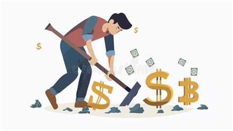 Man Extracting Various Currency With Pickaxe Financial Exploration Concept Stock Vector