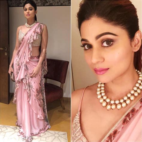 Shamita Shetty In Pink Frill Saree K4 Fashion