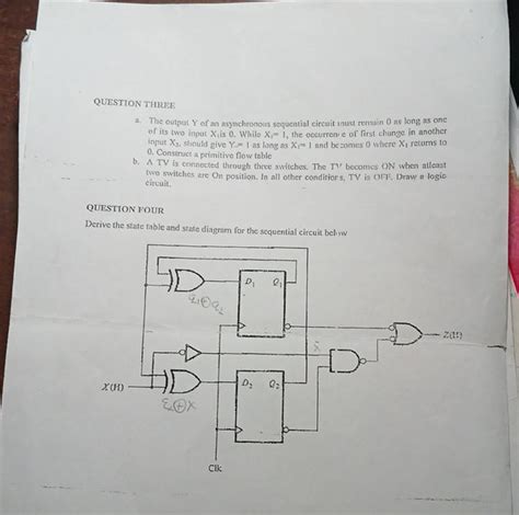 Question Three A The Output Y Of An Asynchronous Sequential Circuit