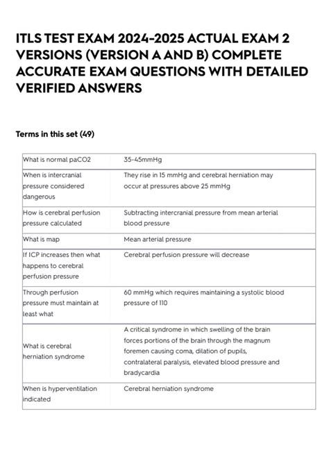 ITLS TEST EXAM ACTUAL EXAM 2 VERSIONS VERSION A AND B COMPLETE ACCURATE EXAM QUESTIONS WITH