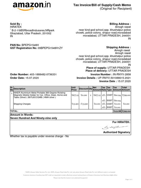 Amazon Invoice Pdf Invoice Taxes