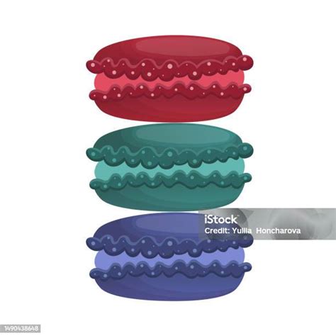 아몬드 여러 가지 빛깔의 마카롱 디저트 마카롱 프렌치 쿠키 달콤하고 아름다운 디저트 흰색 배경에 분리된 벡터 그림입니다 0명에